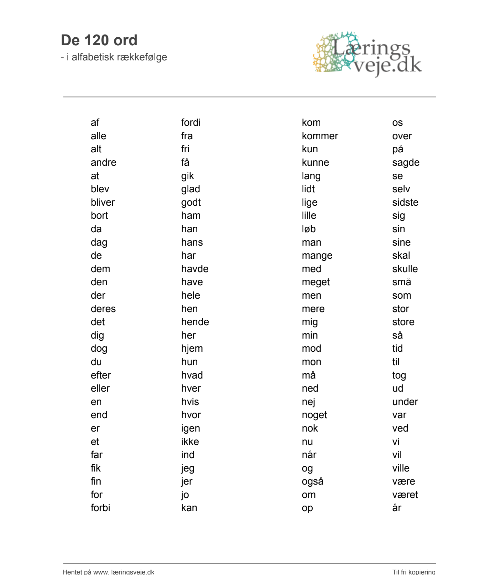 Liste med de 120 ord - Læringsveje